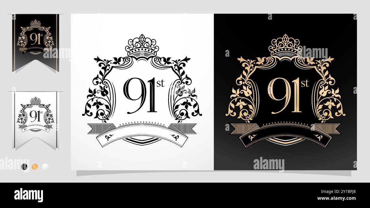 illustration of 91st anniversary symbol with royal crown design emblems ...