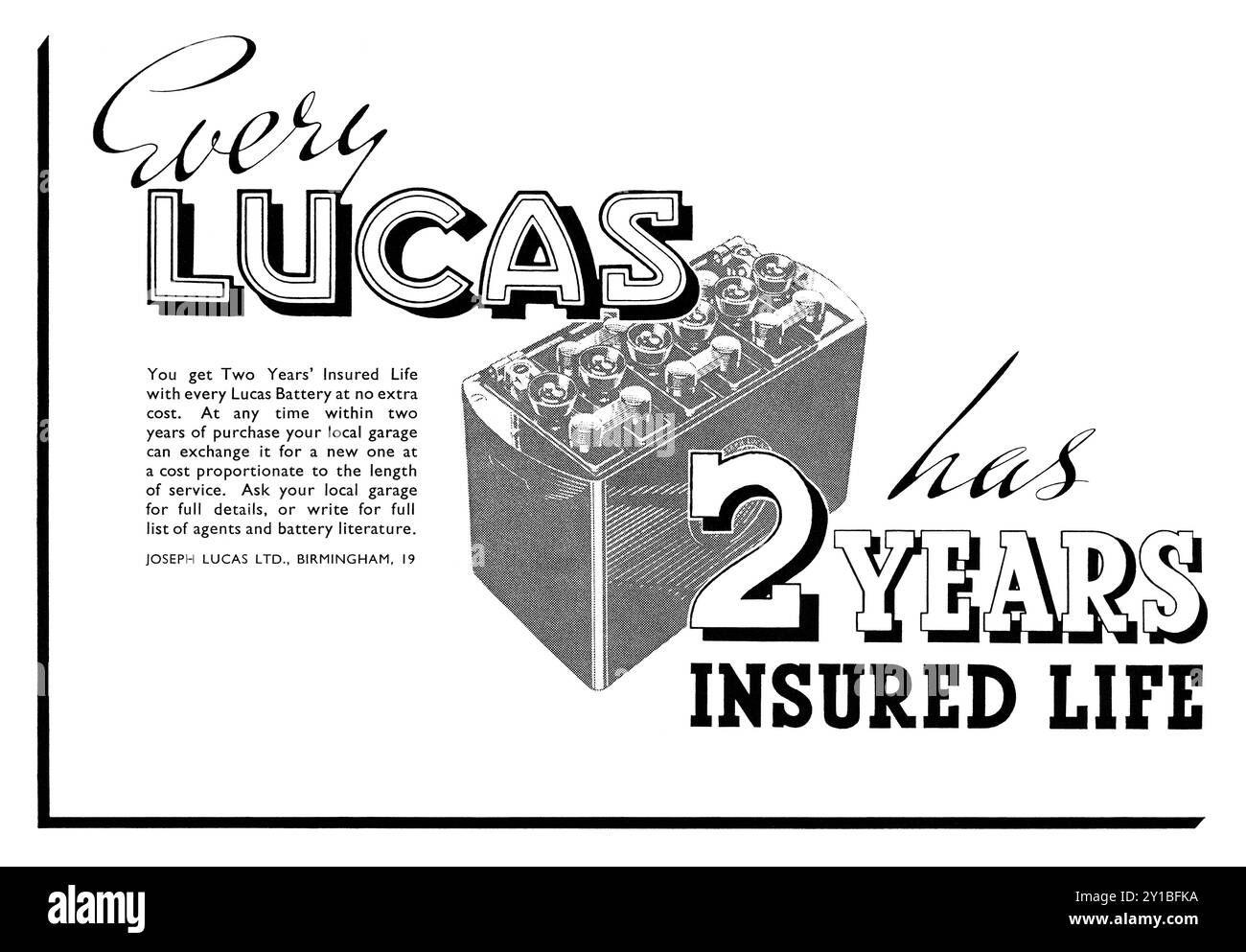 1939 British advertisement for Lucas car batteries Stock Photo - Alamy