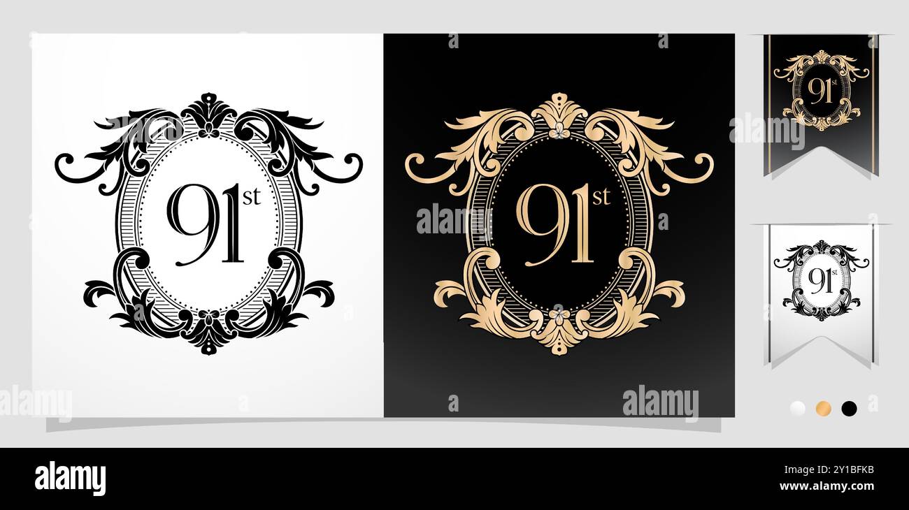 heraldic coat of arms illustration of 91st with floral frame Ellipse ...