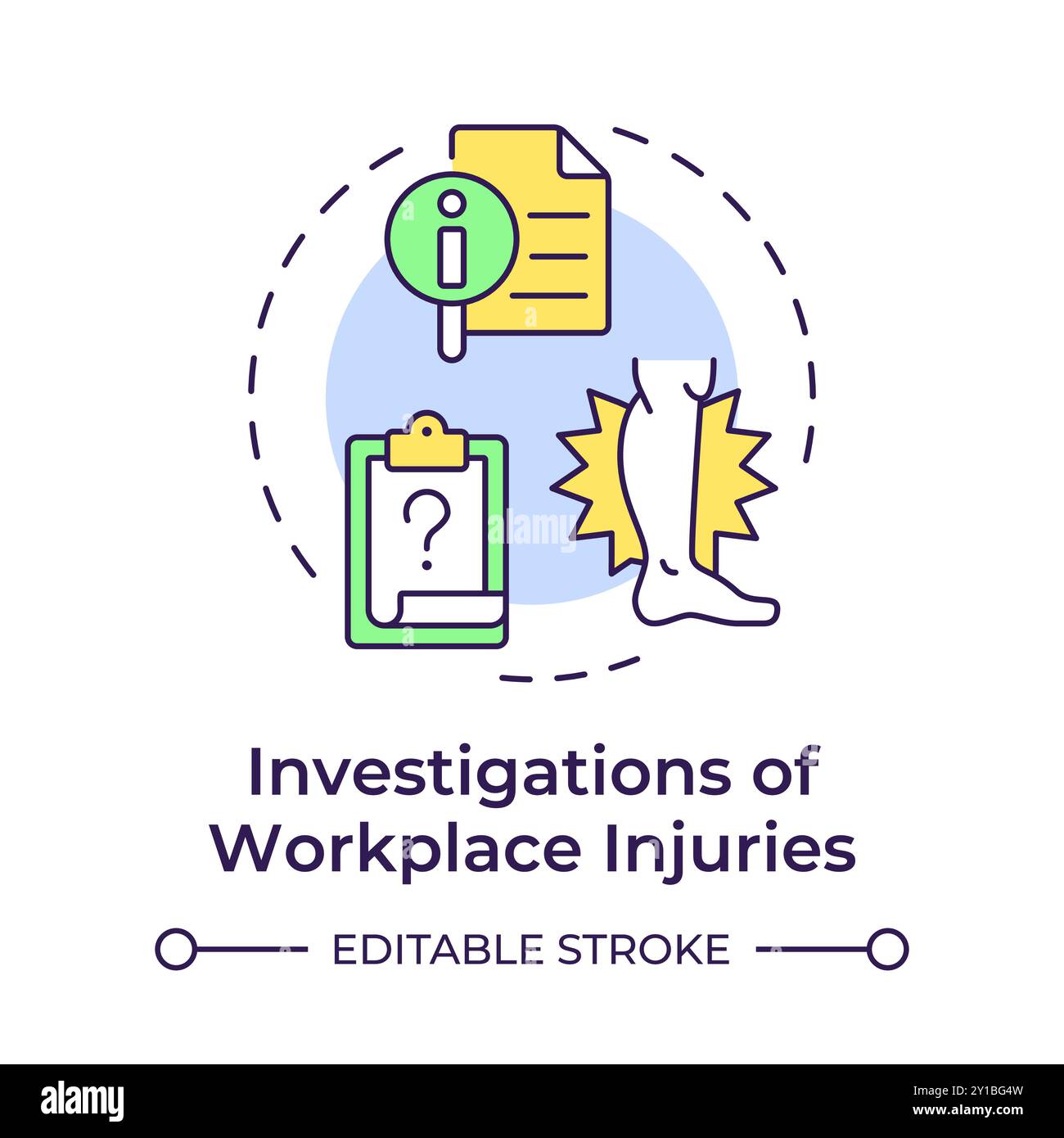 Workplace injuries investigation multi color concept icon Stock Vector ...