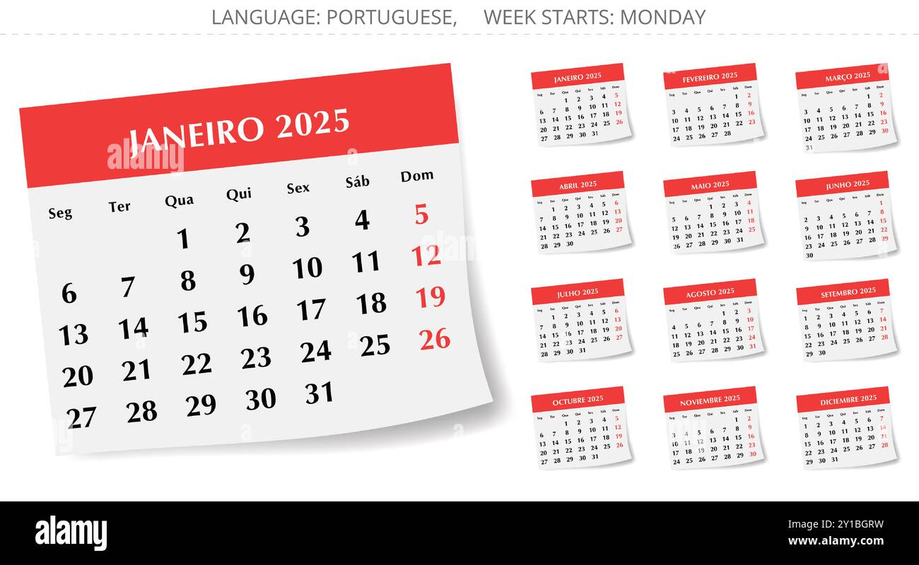 Set of PORTUGUESE monthly calendar for 2025 year. Vector collection ...