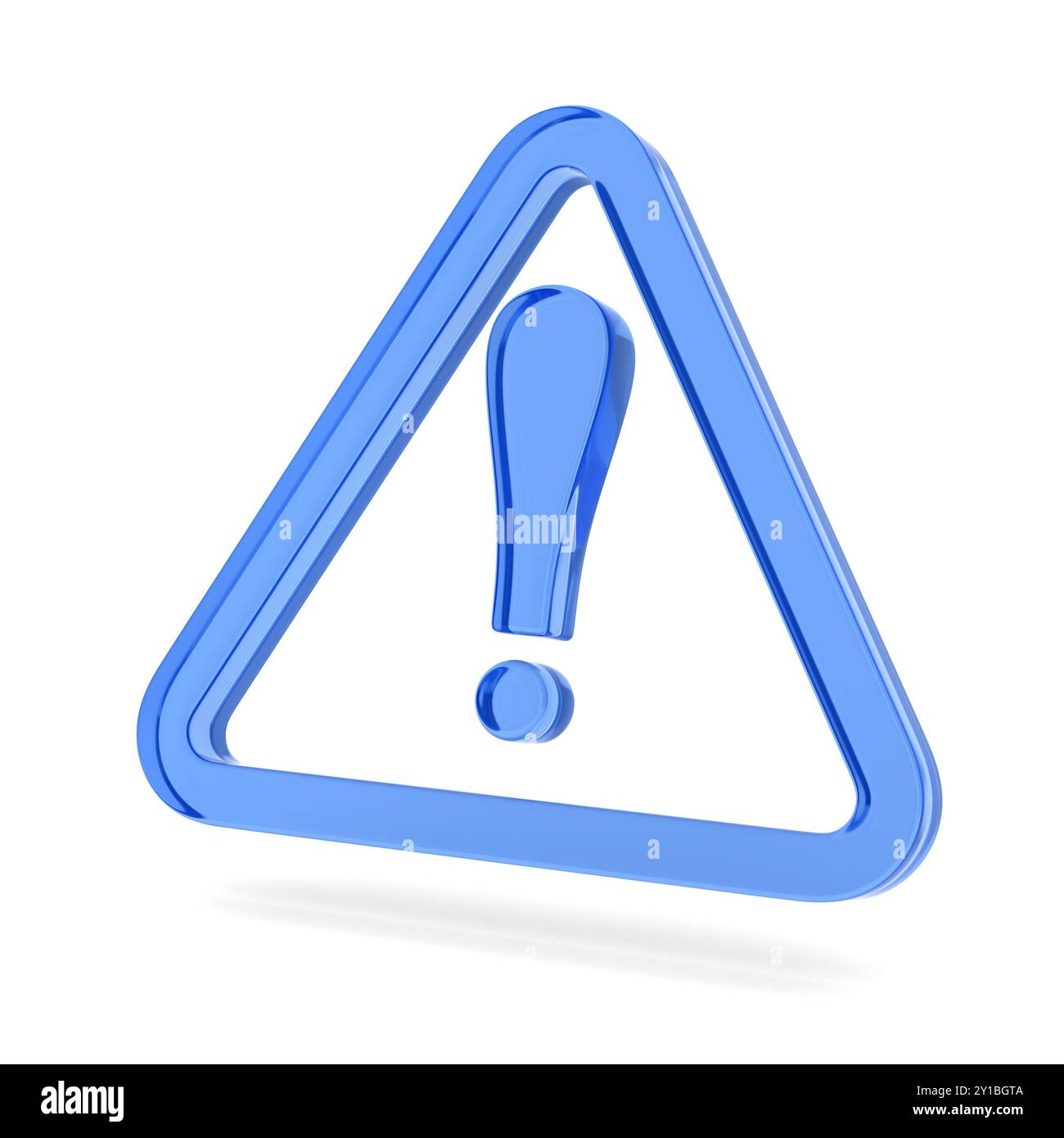 glass triangle and exclamation point on white background. Isolated 3D ...