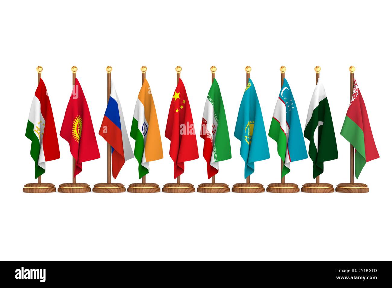 flag shanghai cooperation organisation on white background. Isolated 3D ...
