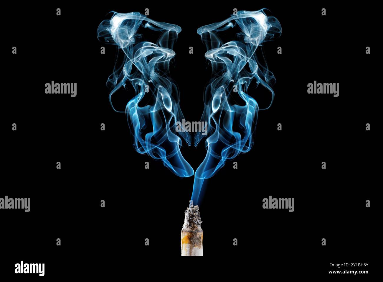 Cigarette emits blue smoke that creates a lungs shape, showcasing the ...