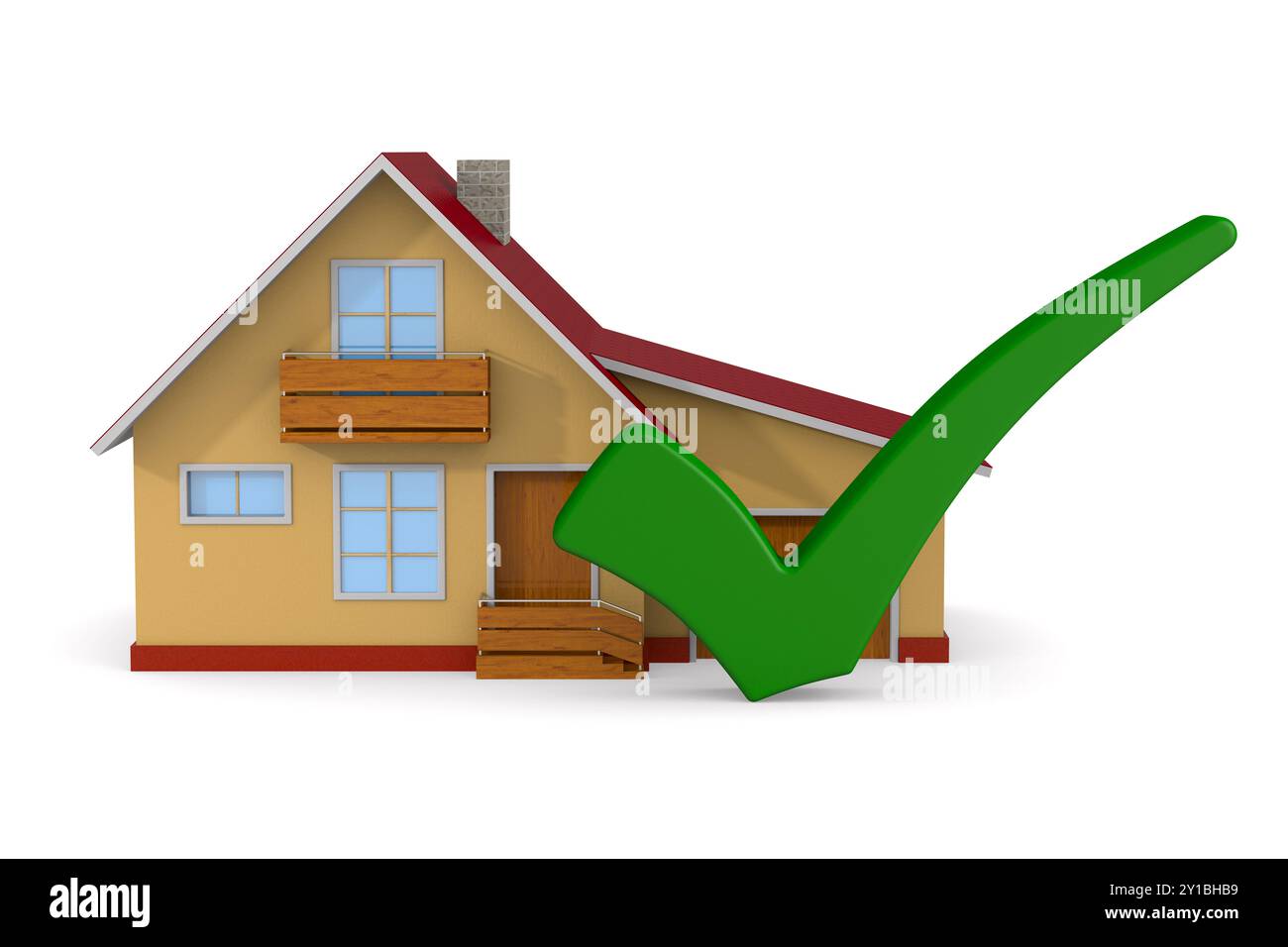 house and check mark on white background. Isolated 3D illustration ...