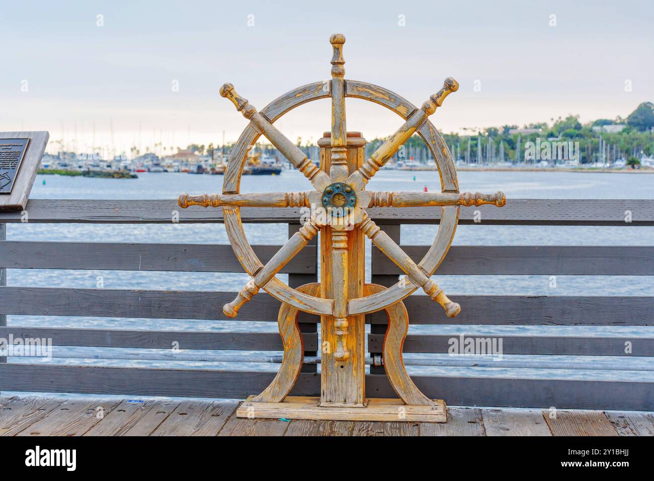 Santa Barbara, California - April 20, 2024: Ship's wheel stands ...