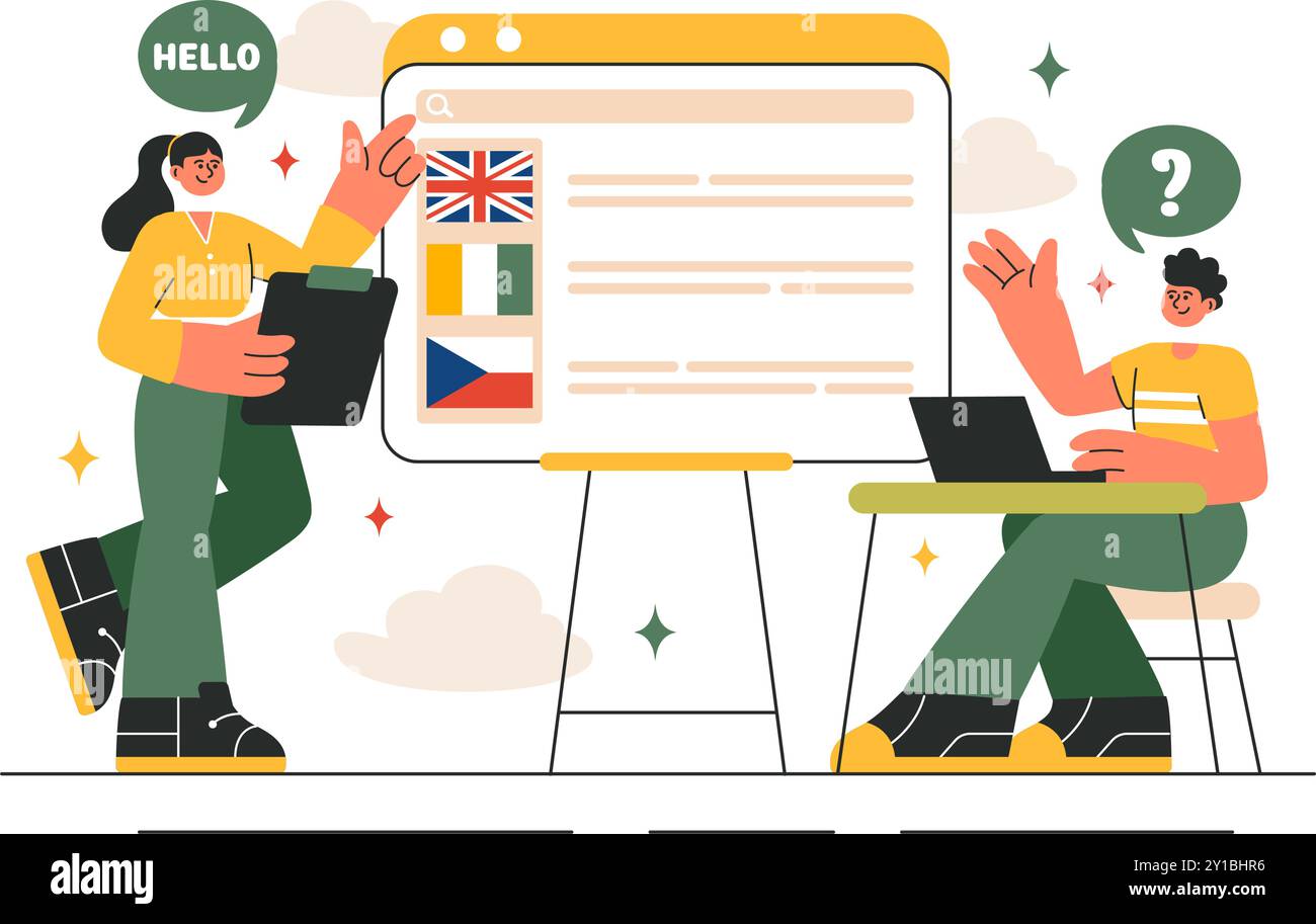 Language School Vector Illustration of Online Learning, Courses, Training Programs, and Studying ...