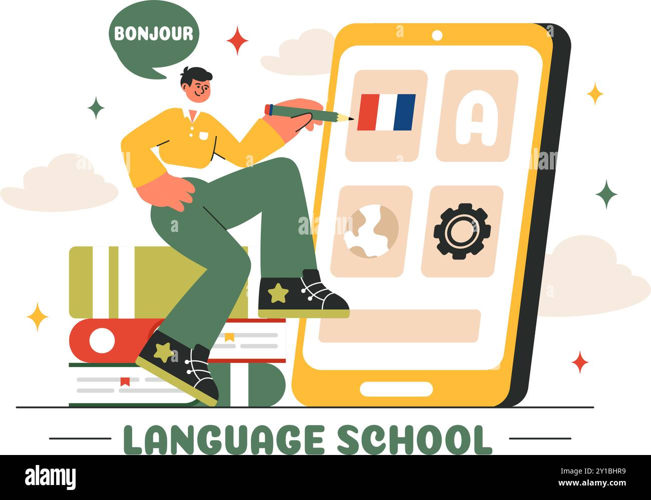 Language School Vector Illustration of Online Learning, Courses ...