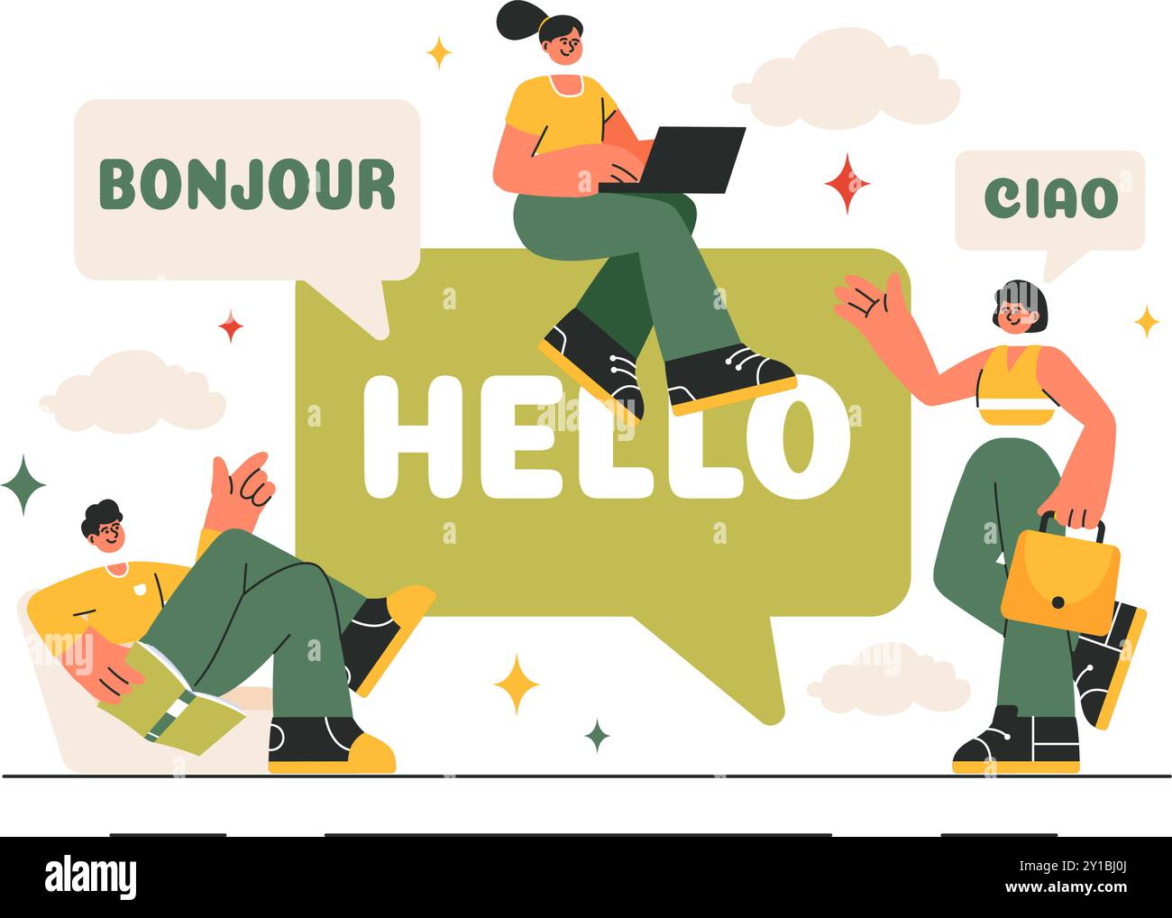 Language School Vector Illustration of Online Learning, Courses ...