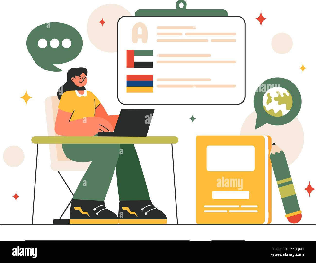 Language School Vector Illustration of Online Learning, Courses ...