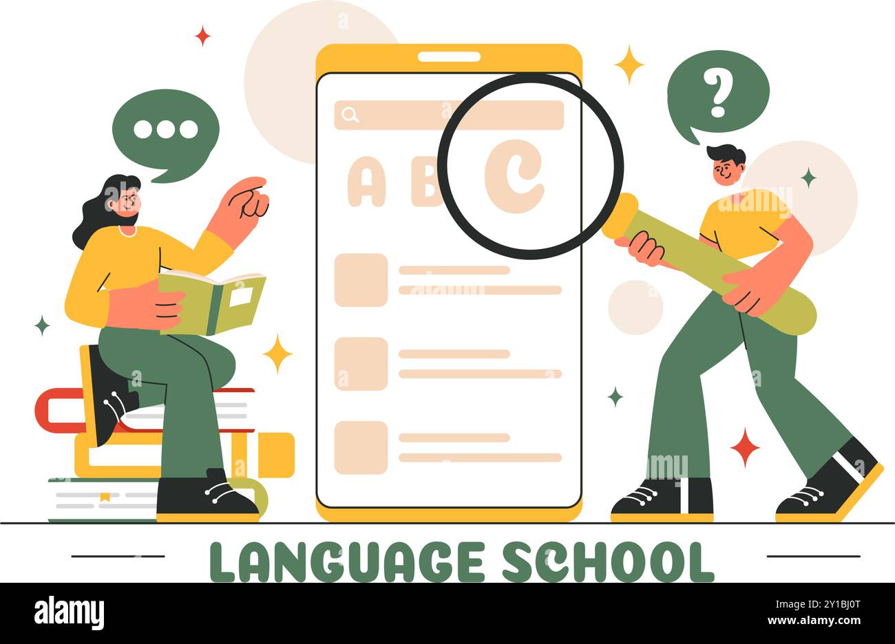 Language School Vector Illustration of Online Learning, Courses ...