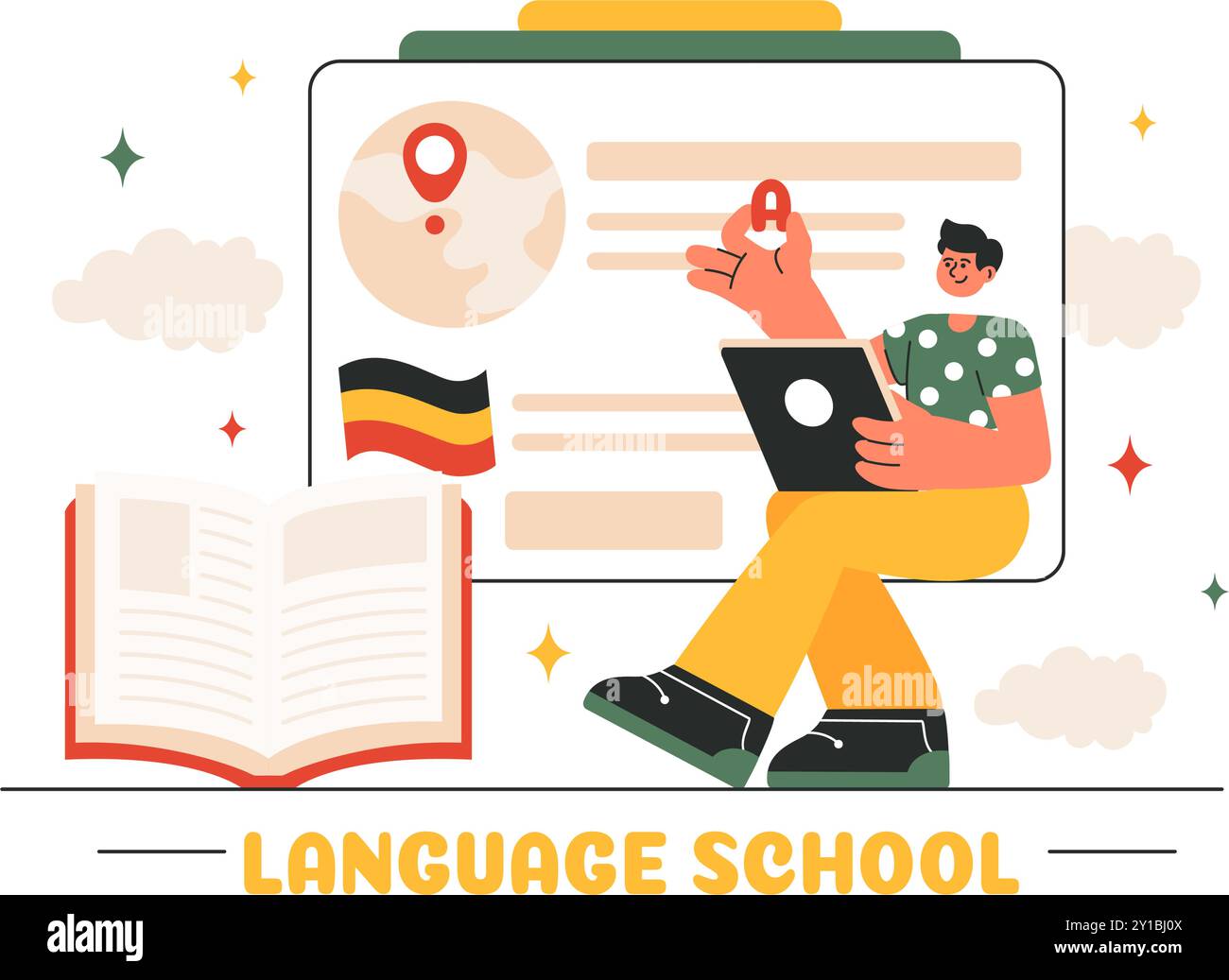 Language School Vector Illustration of Online Learning, Courses, Training Programs, and Studying ...