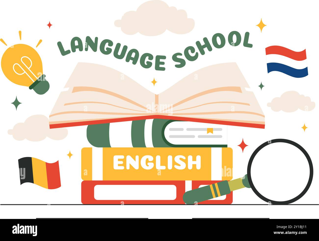Language School Vector Illustration of Online Learning, Courses ...