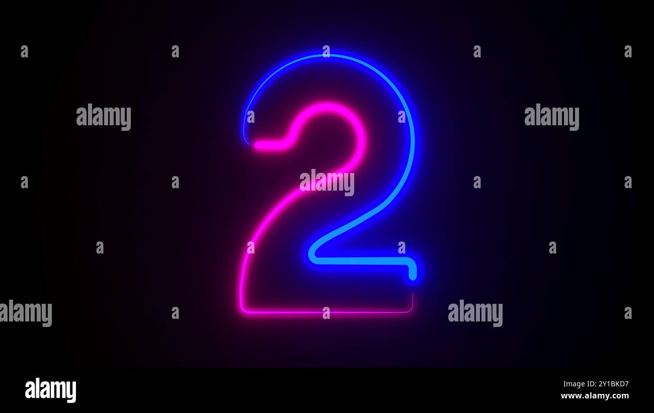 Neon number two on dark background. 3D illustration Stock Photo - Alamy