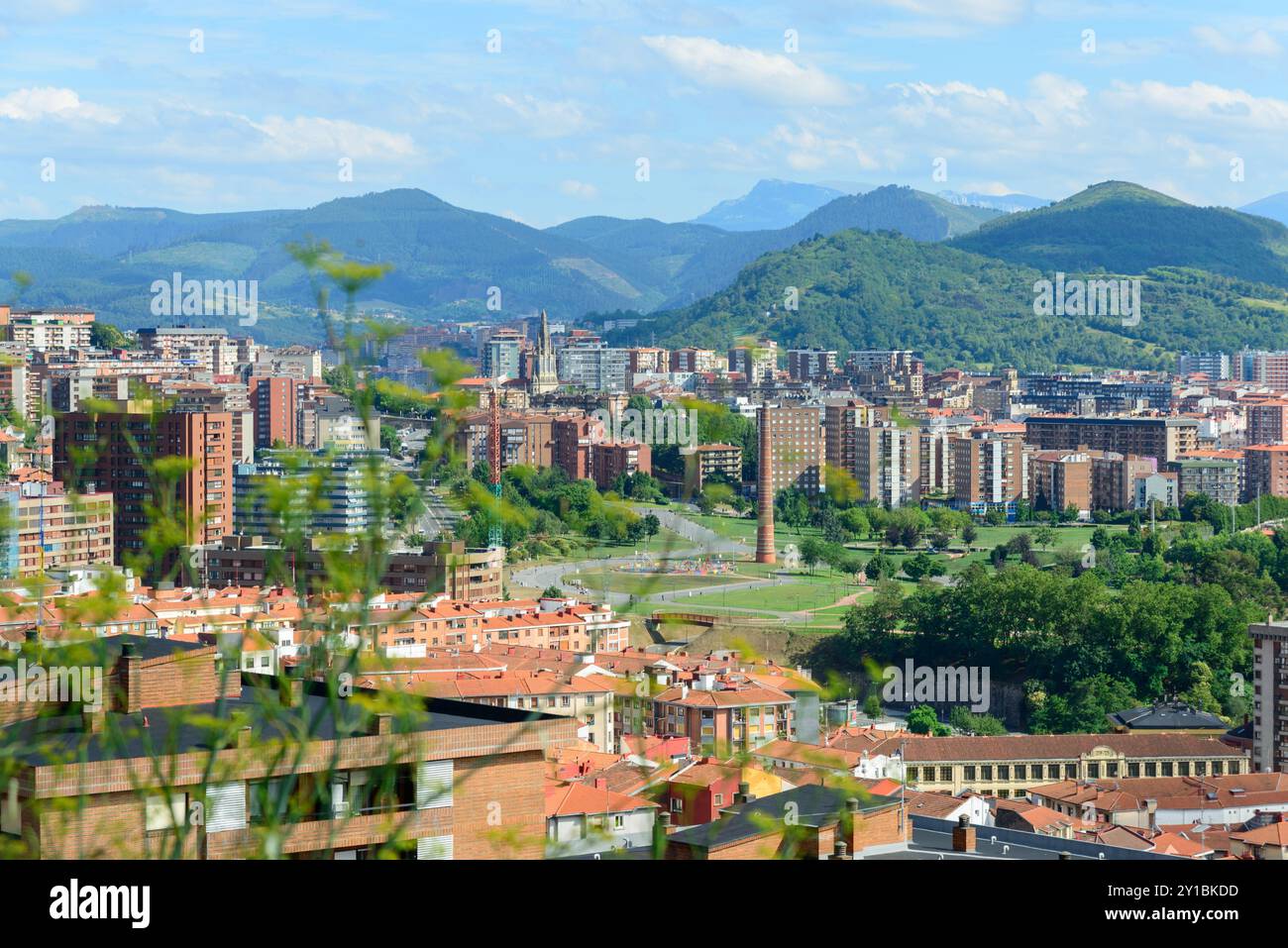 Cityscape of Bilbao with mountains in the background, taken in summer ...