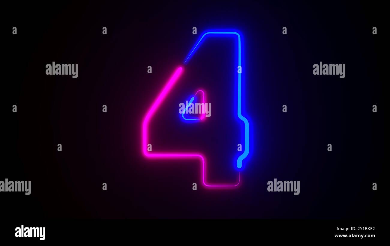 Neon number four on dark background. 3D illustration Stock Photo - Alamy