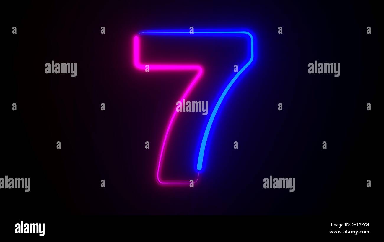 Neon number seven on dark background. 3D illustration Stock Photo - Alamy