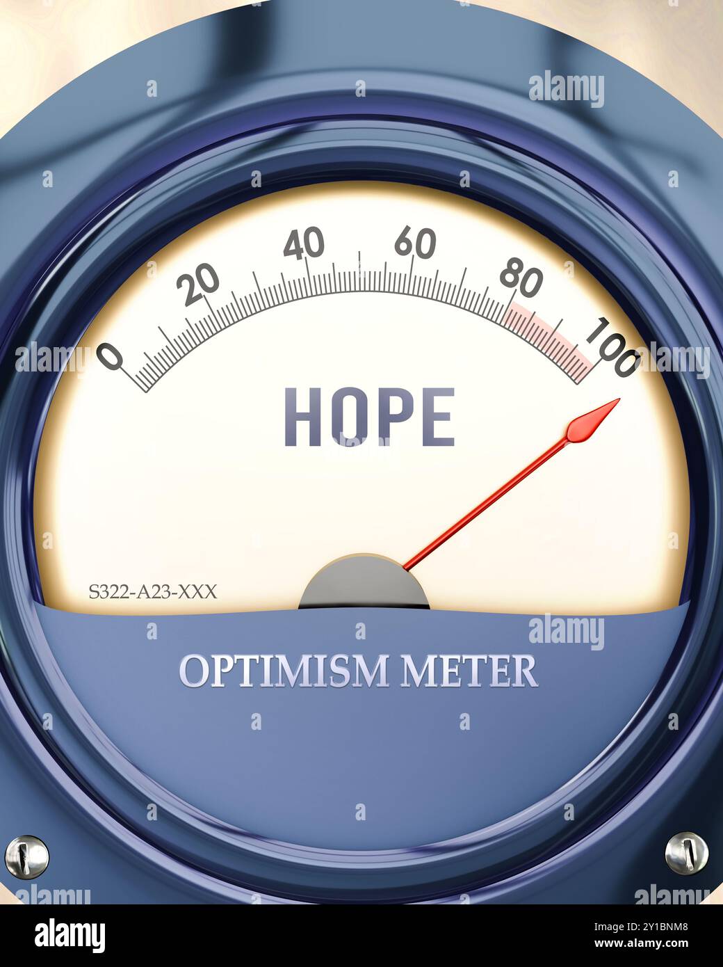 Hope and Optimism Meter that is hitting a full scale, showing a very high level of hope Stock ...