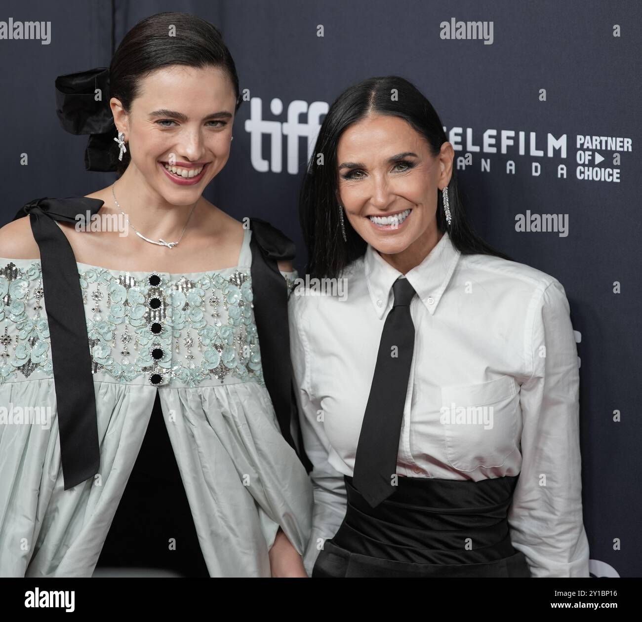 Actors Demi Moore, Margaret Qualley pose for the cameras on the red ...