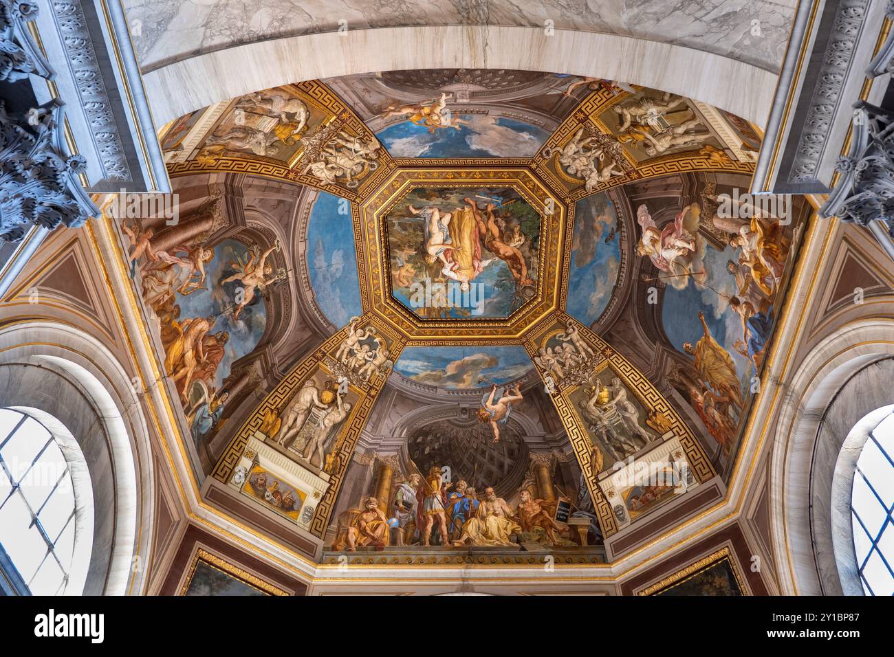 Hall of the Muses vaulted ceiling with frescoes by Tommaso Conca in Pio Clementino museum ...