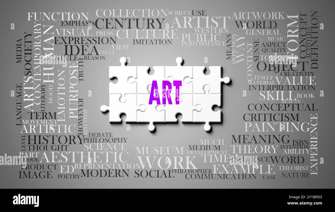Art As A Complex Subject Related To Important Topics Spreading Around As A Word Cloud Stock
