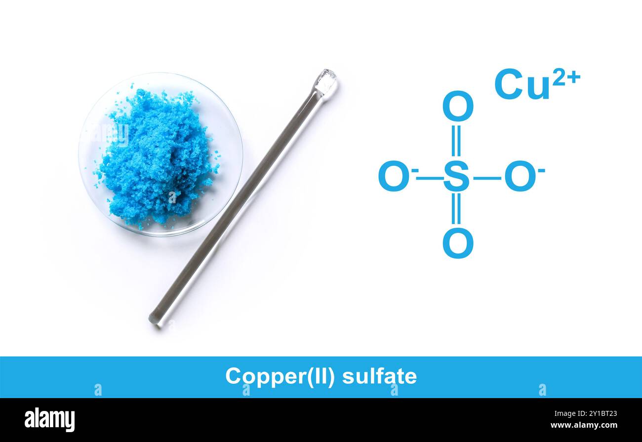 Copper(II) sulfate with molecular structure. Chemical ingredient used in medical and public ...