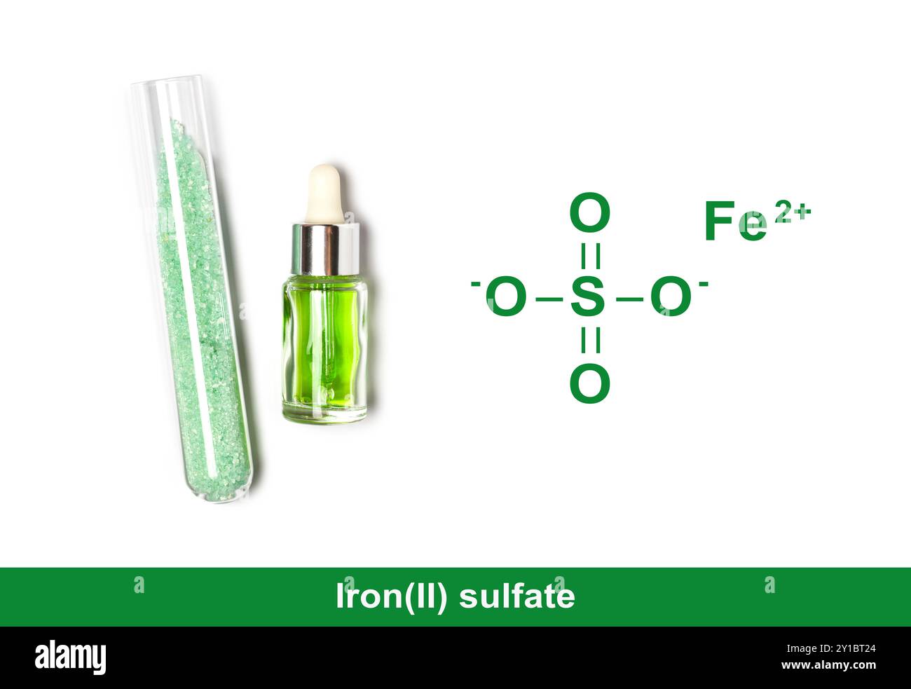 Ferrous Sulfate in test tube with chemical structure place next to Iron ...