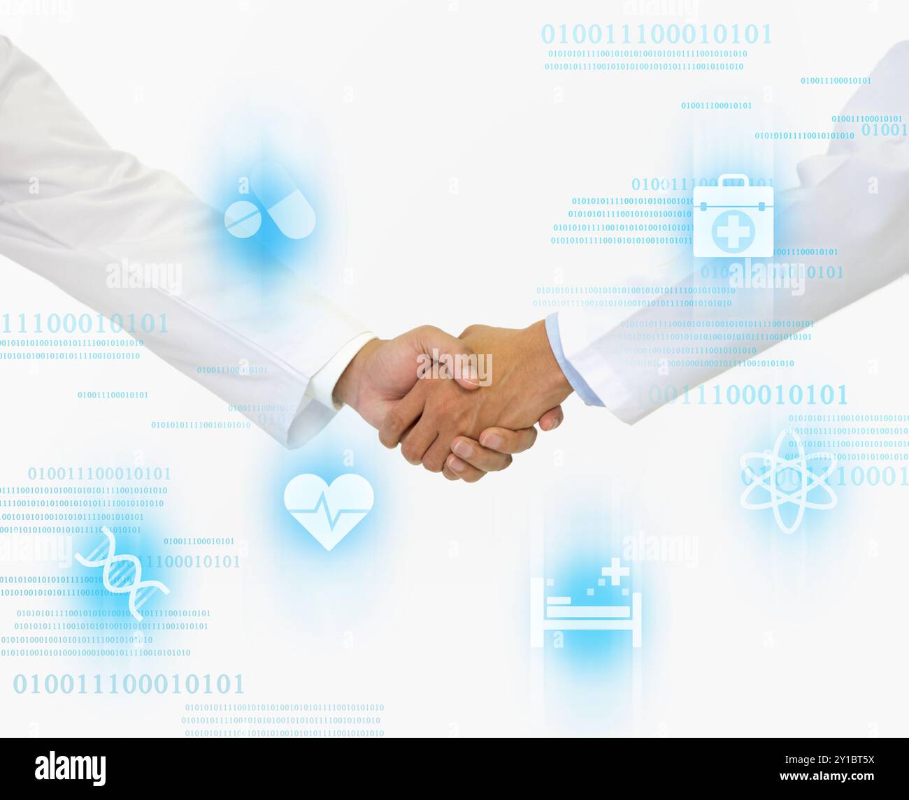 Healthcare professional and scientist in white lab coat shaking hand on ...