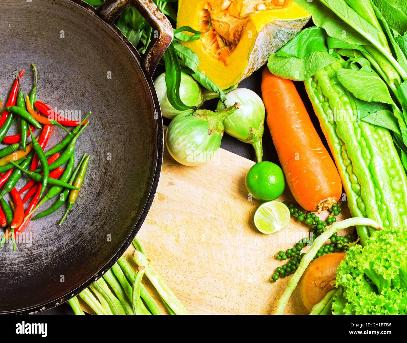 Preparation to asian traditional cooking. Wok and vegetables Stock ...