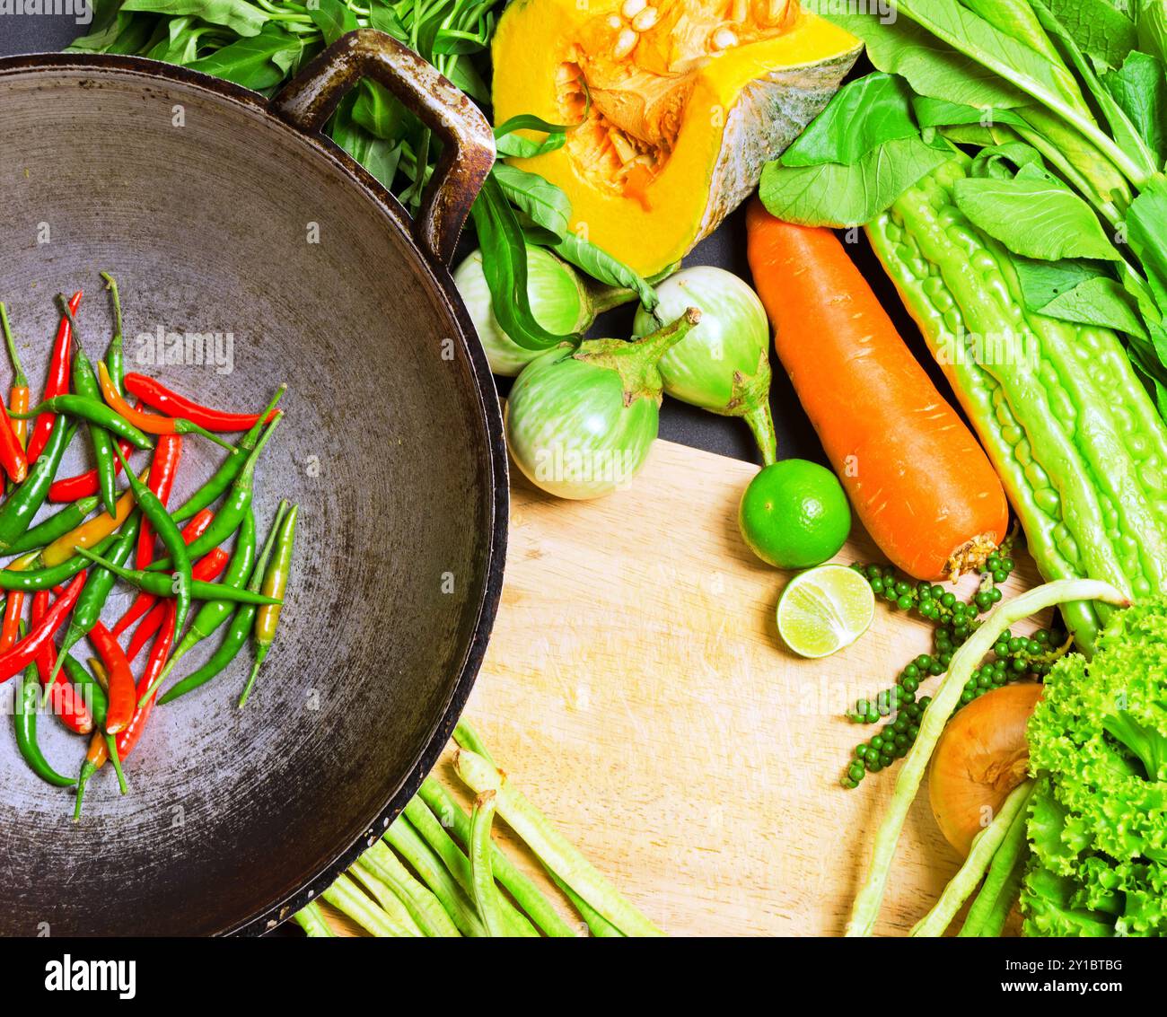 Preparation to asian traditional cooking. Wok and vegetables Stock ...