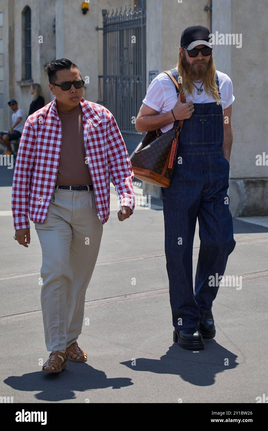 MILAN, ITALY - JUNE 16, 2024: Men with red and white checkered shirt ...