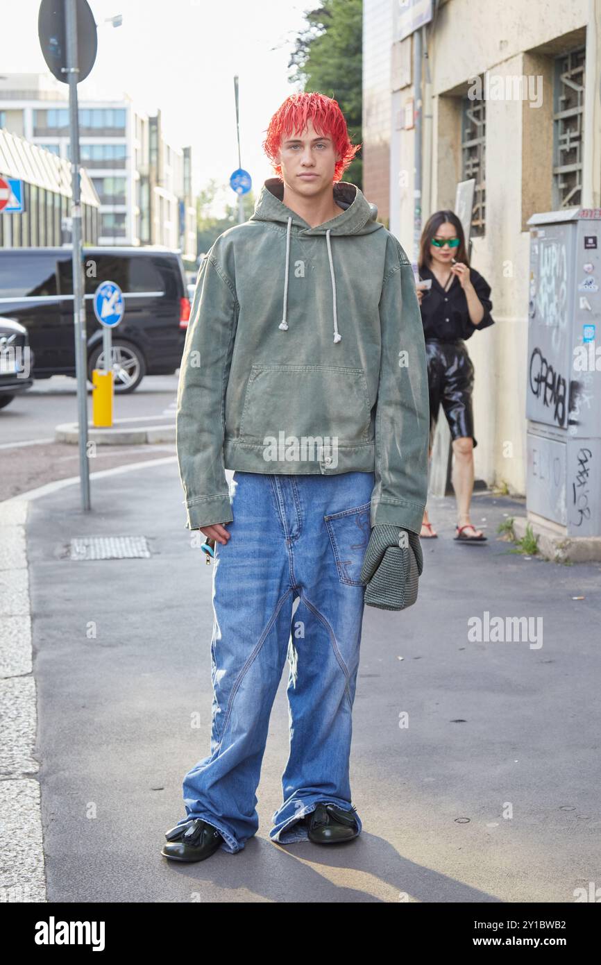 MILAN, ITALY - JUNE 16, 2024: Matteo Sinet before JW Anderson fashion show, Milan Fashion Week ...