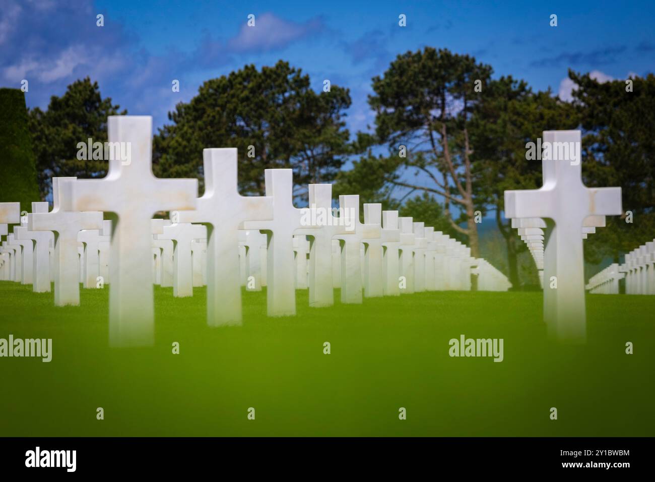 View of the american cemetery at Omaha beach. Colleville-sur-mer ...