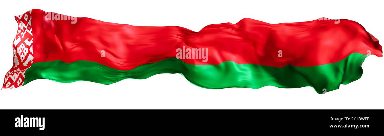 Stylized flag of Belarus waving in the wind, isolated on white ...