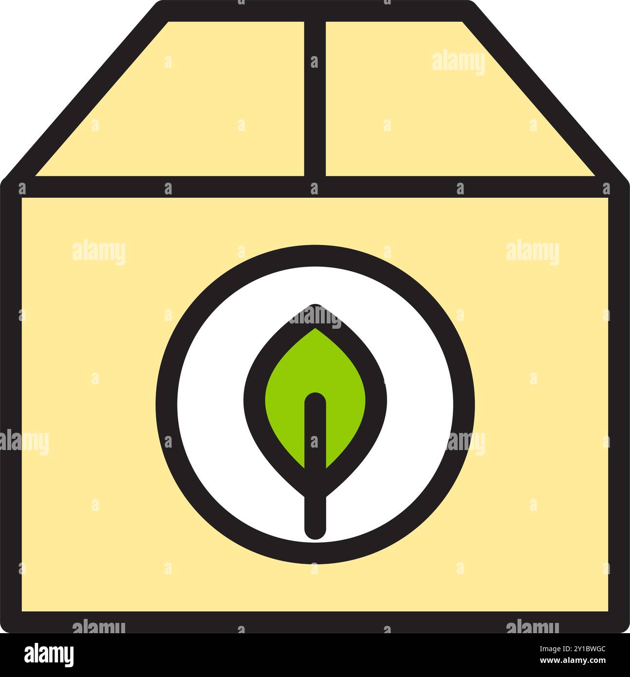 Icon flat box packaging with leaf ecology, nature go green and save ...