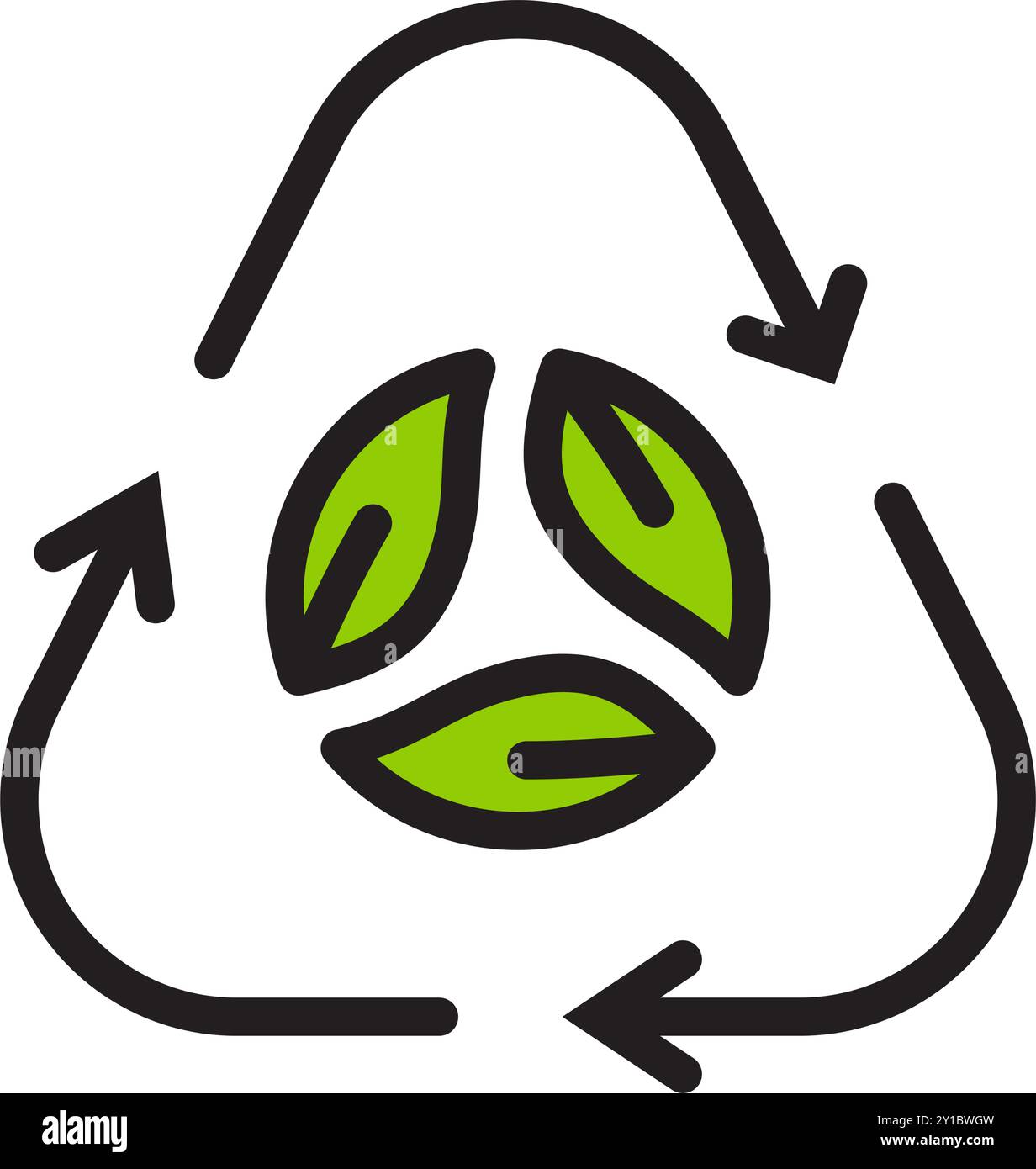 Icon flat leaf recycle triangle, nature go green and save earth ...