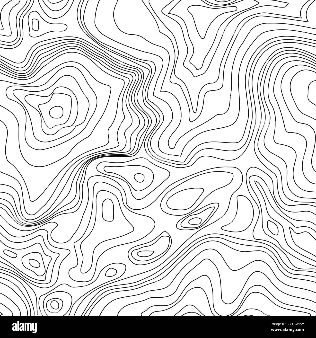 Seamless topographic white contour line map pattern on black background ...