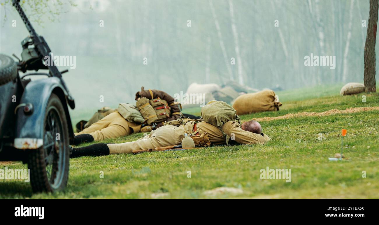 Soviet Russian Infantry Soldier In World War Ii. Re-enactor Dres Stock ...