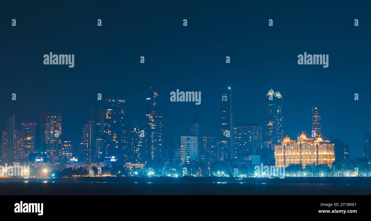 Mumbai, India. Evening City Skyline From Marine Drive Time , Time ...