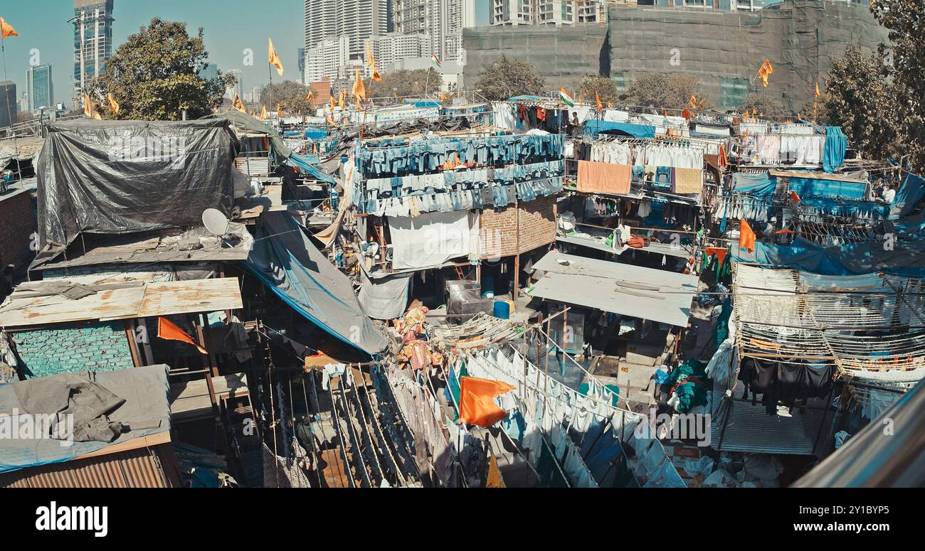 Mumbai, India. View On Dhobi Ghat And Modern Skyscrapers. Dhobi Ghat Is ...