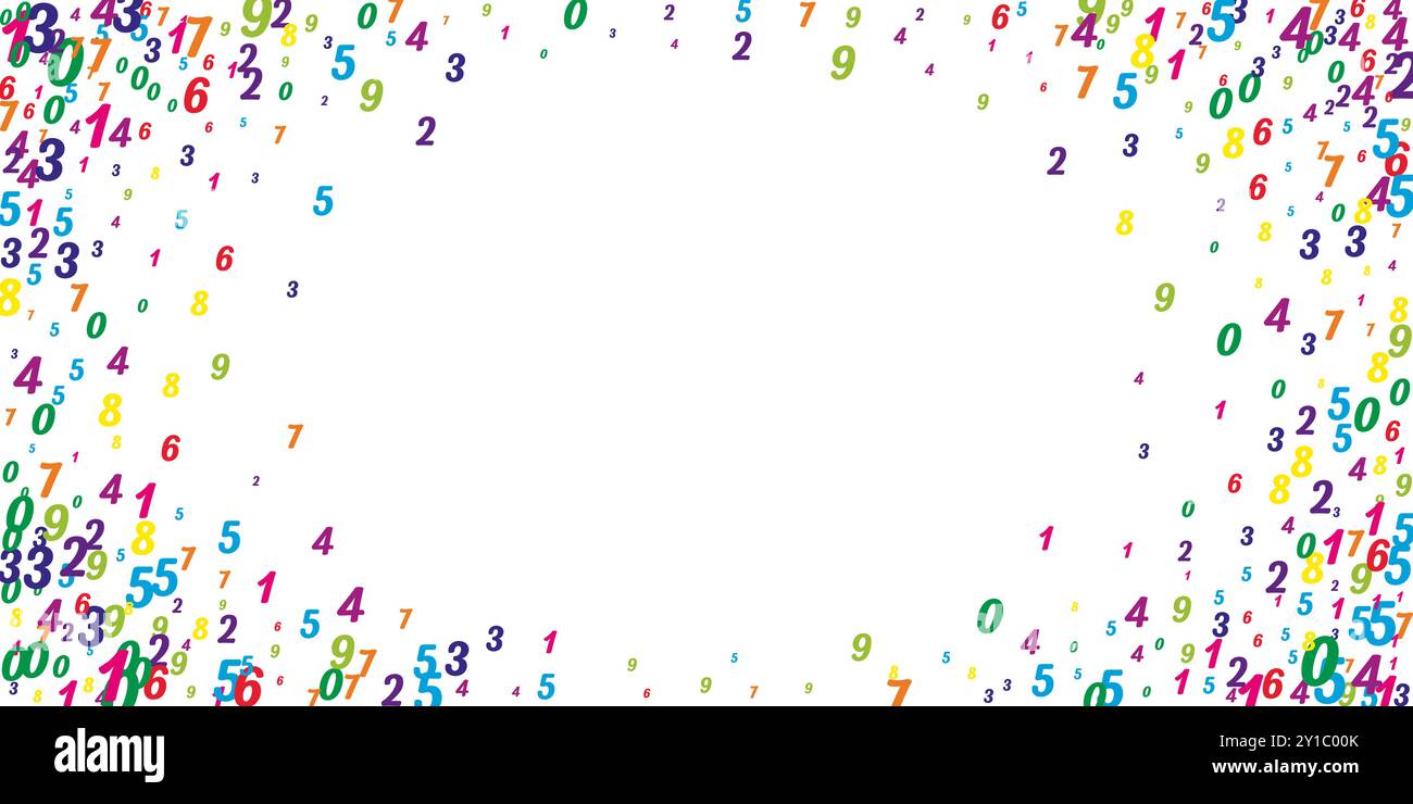 School math notebook cover. Colorful childish numbers floating in the ...