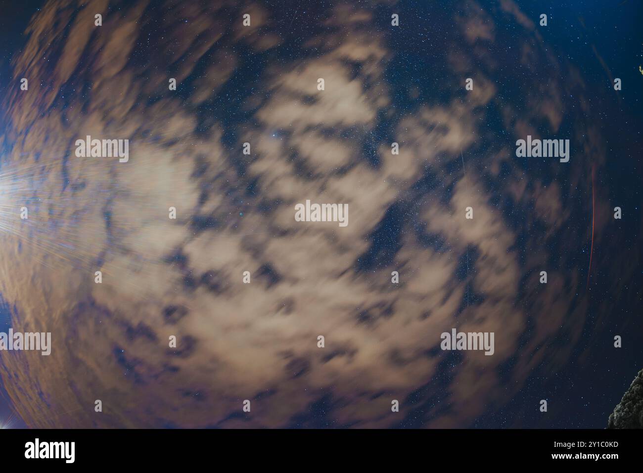 Super fisheye wide angel lens view - Cloudy Night Starry Sky With ...