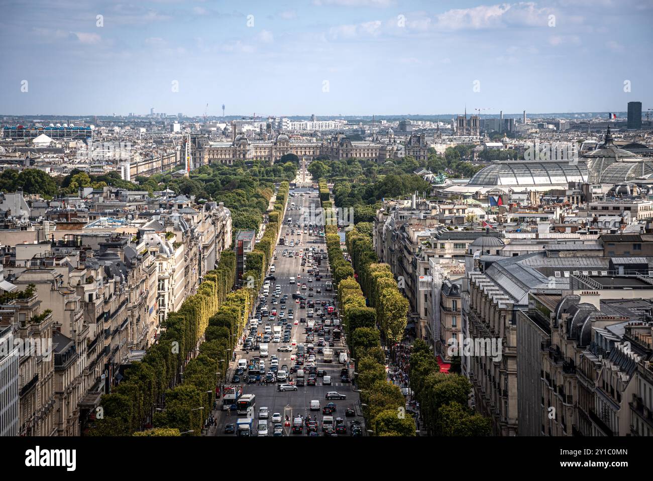 Champs-Élysées and Paris Landmarks from Arc de Triomphe on a Summer Day - Paris, France Stock ...