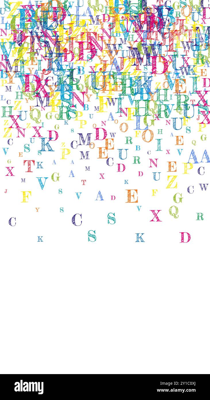 Scattered letters of latin alphabet. Colorful childish floating ...