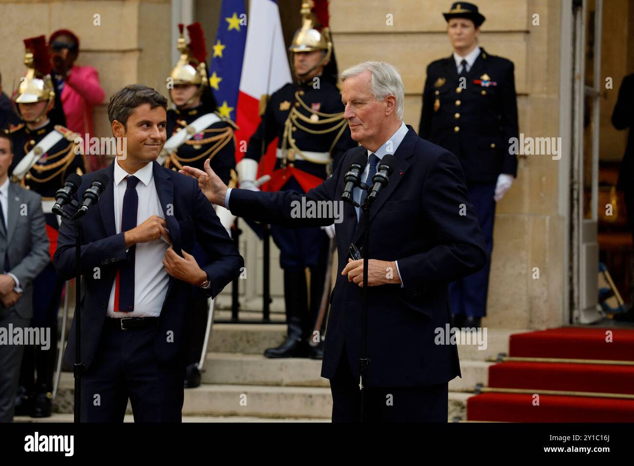 Paris, France. 05th Sep, 2024. French outgoing Prime Minister Gabriel ...