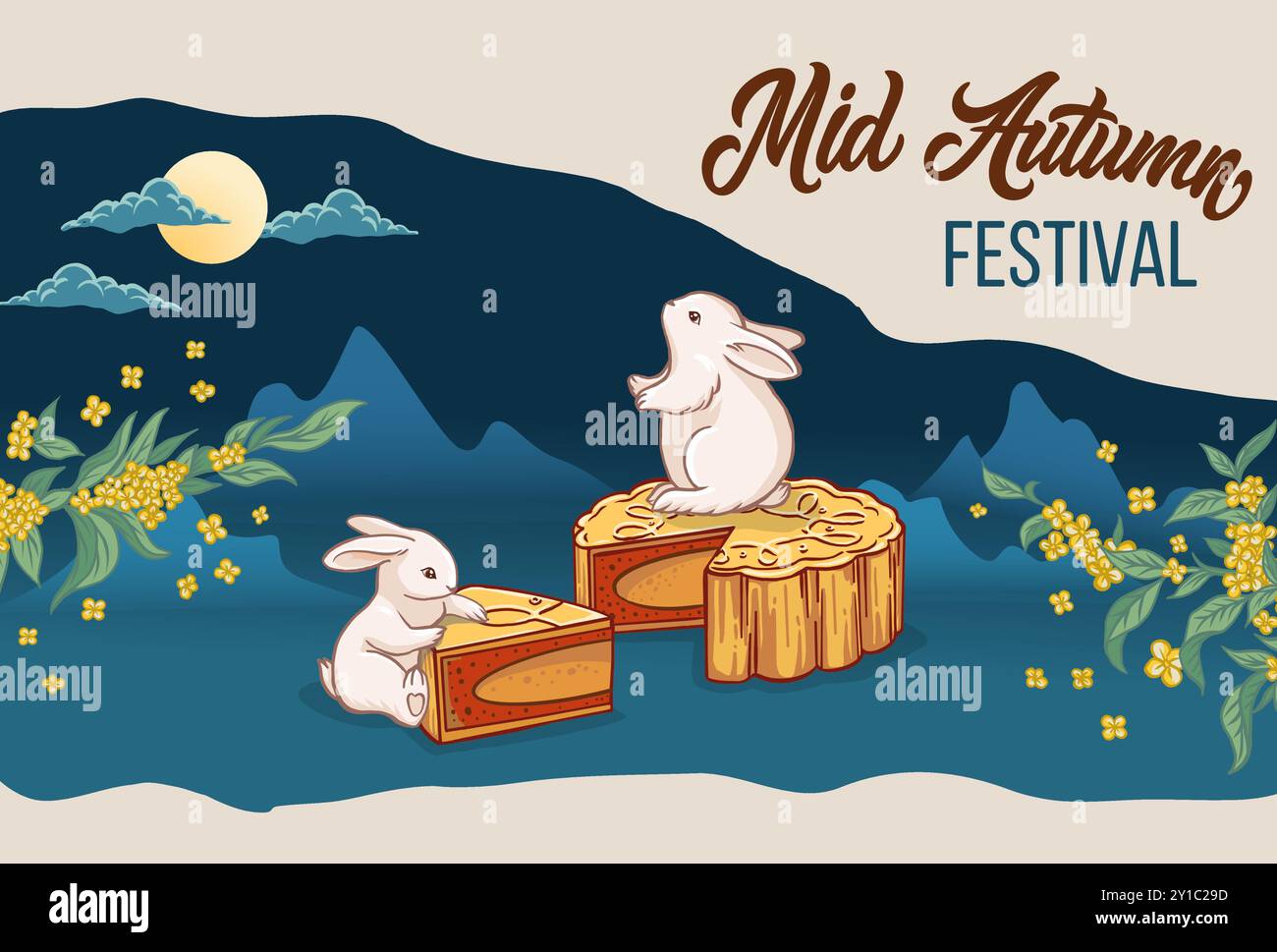 Chinese Mid Autumn Festival celebration vector illustration, couple ...