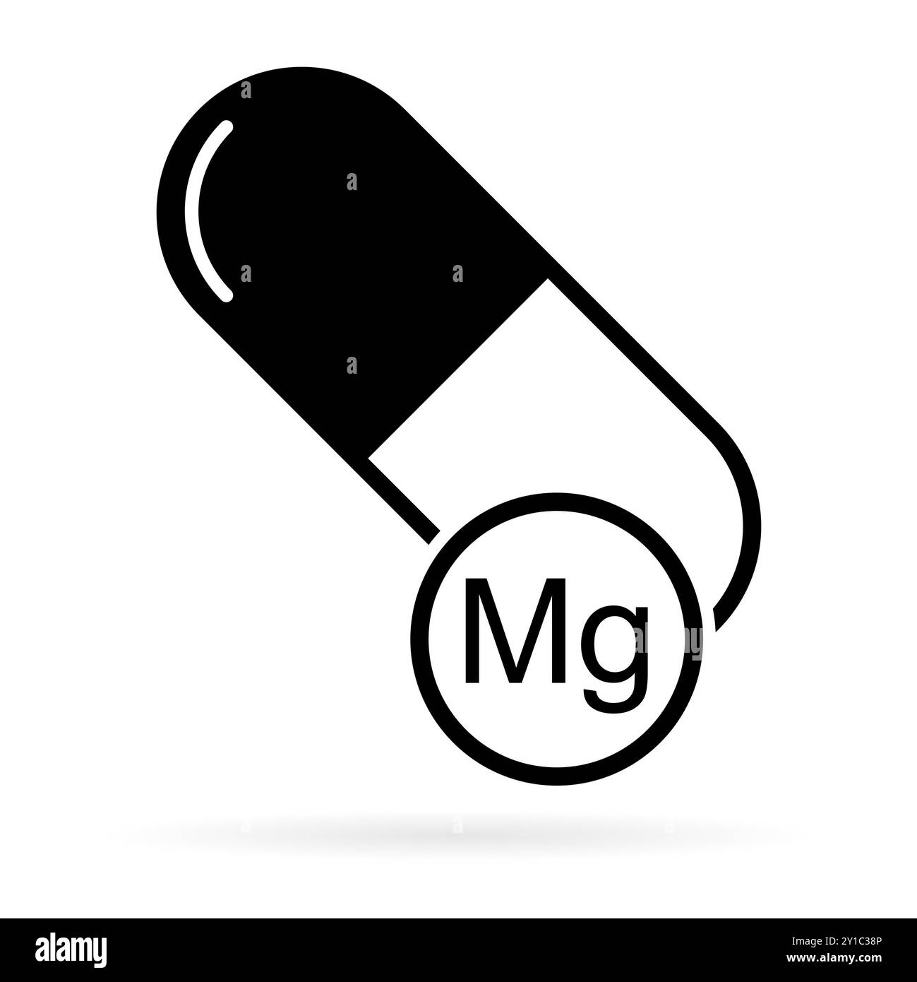 Mineral Mg icon shadow, healthy medicine pill supplement symbol ...