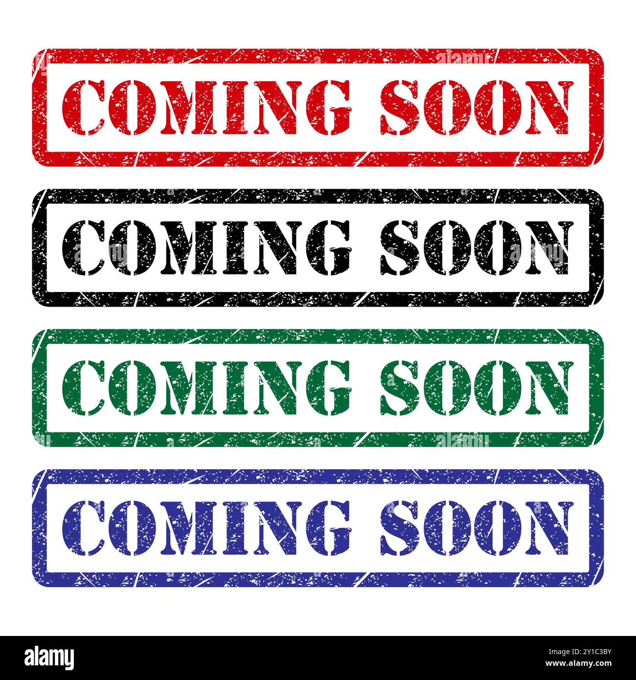 Set of coming soon stamp symbol, label sticker sign button, text banner ...