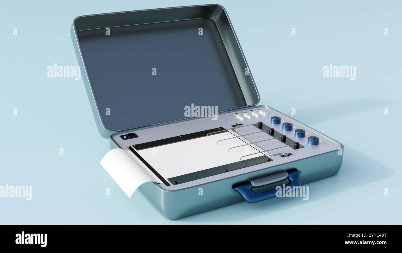 A 3D rendering of an antique polygraph machine, isolated on a white ...