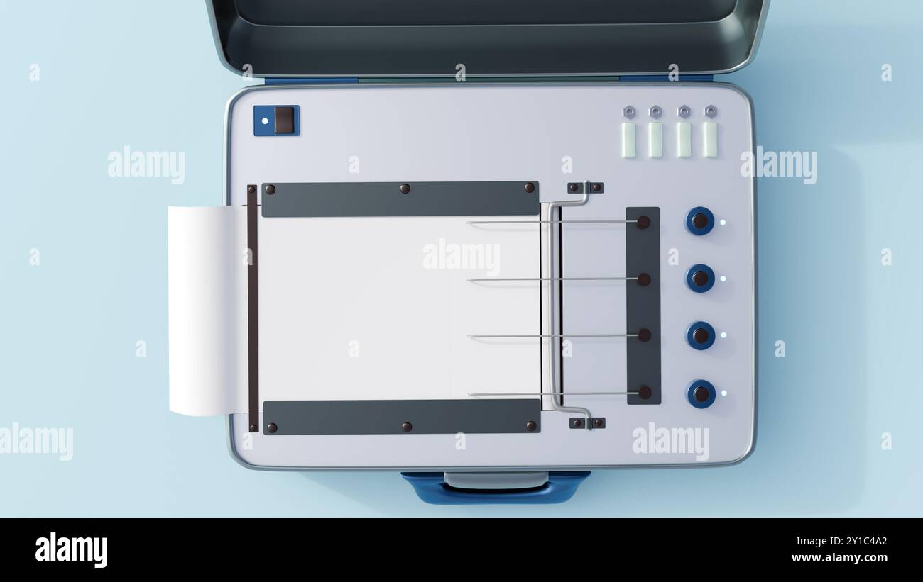 A 3D rendering of an antique polygraph machine, isolated on a white ...